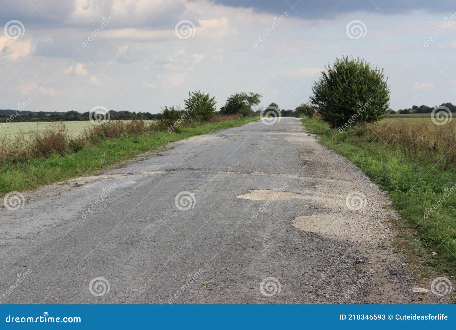 Abandoned Field Road Covered with Destroyed Asphalt Pavement Stock ...