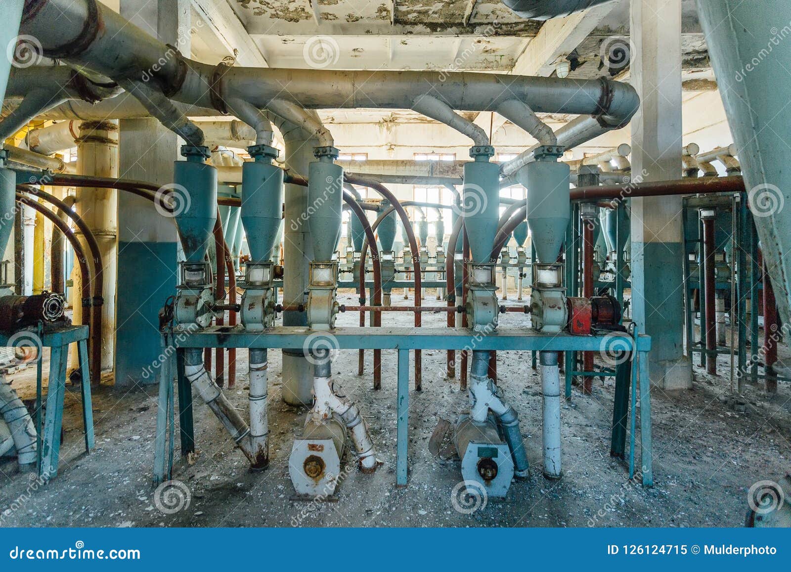 Abandoned Flour Milling Factory. Old Rusty Grain Cleaning Air ...