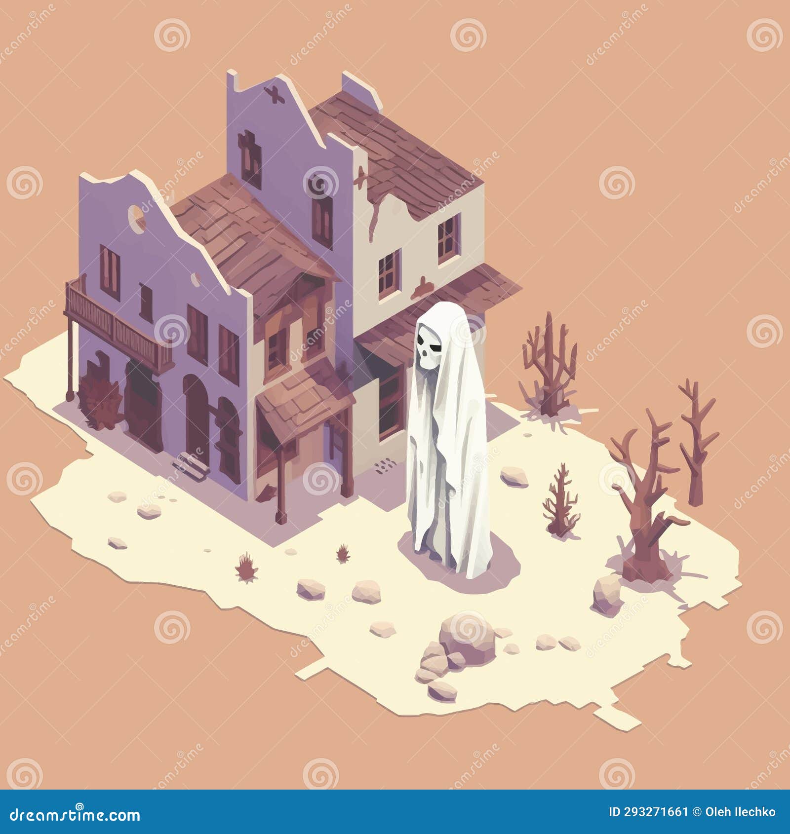 Abandoned Ghost Town Isometric Vector Flat Isolated Illustration Stock ...