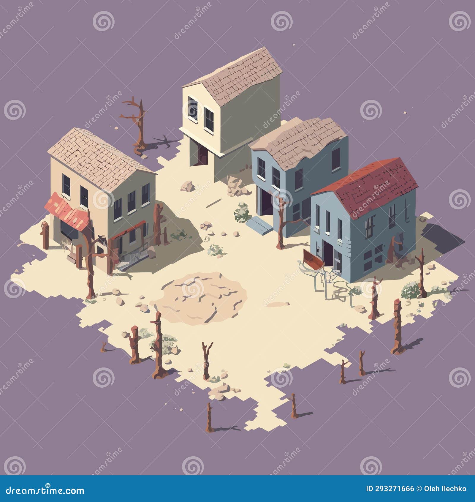 Abandoned Ghost Town Isometric Vector Flat Isolated Illustration Stock ...