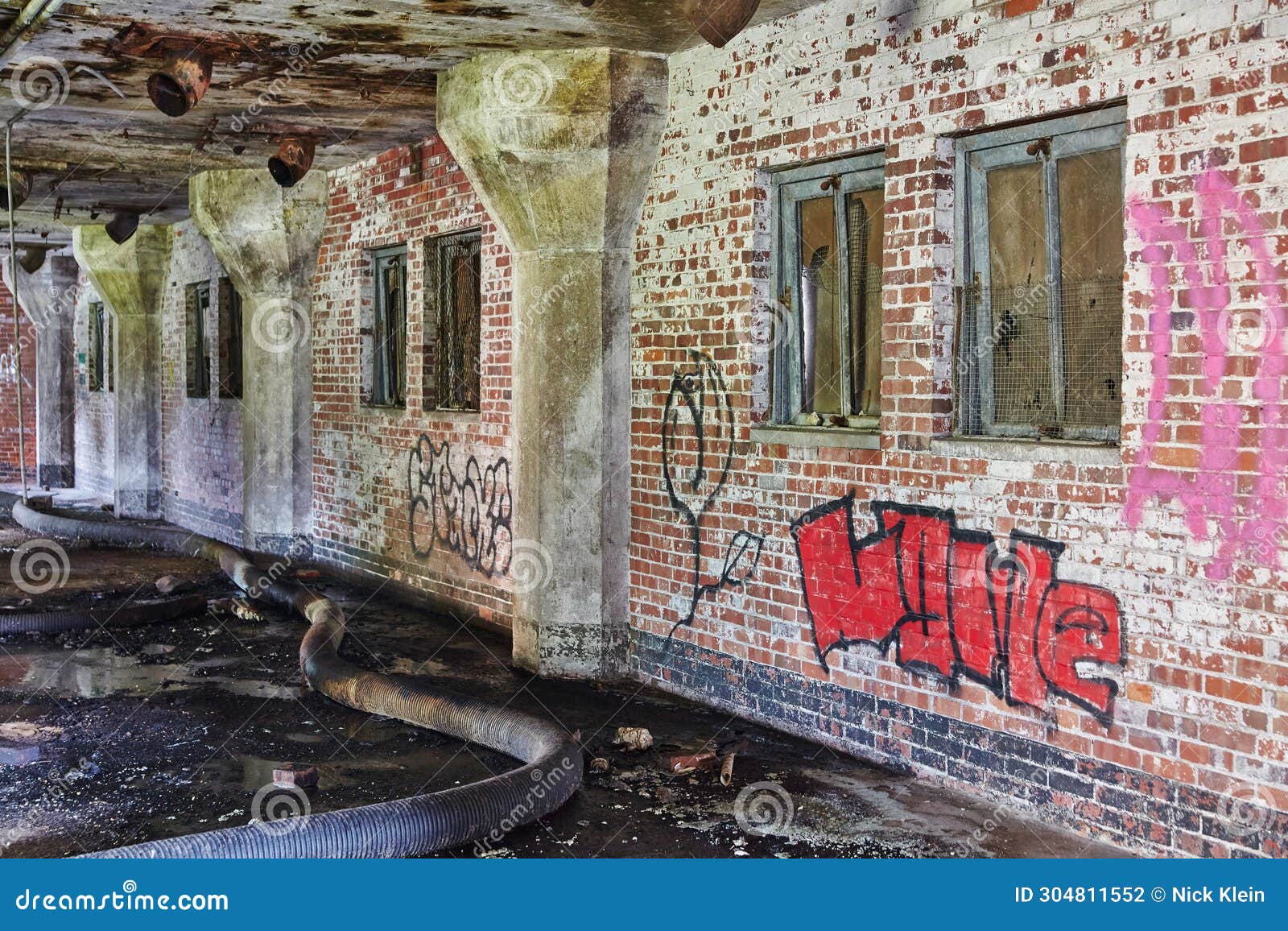 Abandoned Grain Elevator Interior with Graffiti, Urban Decay Stock ...