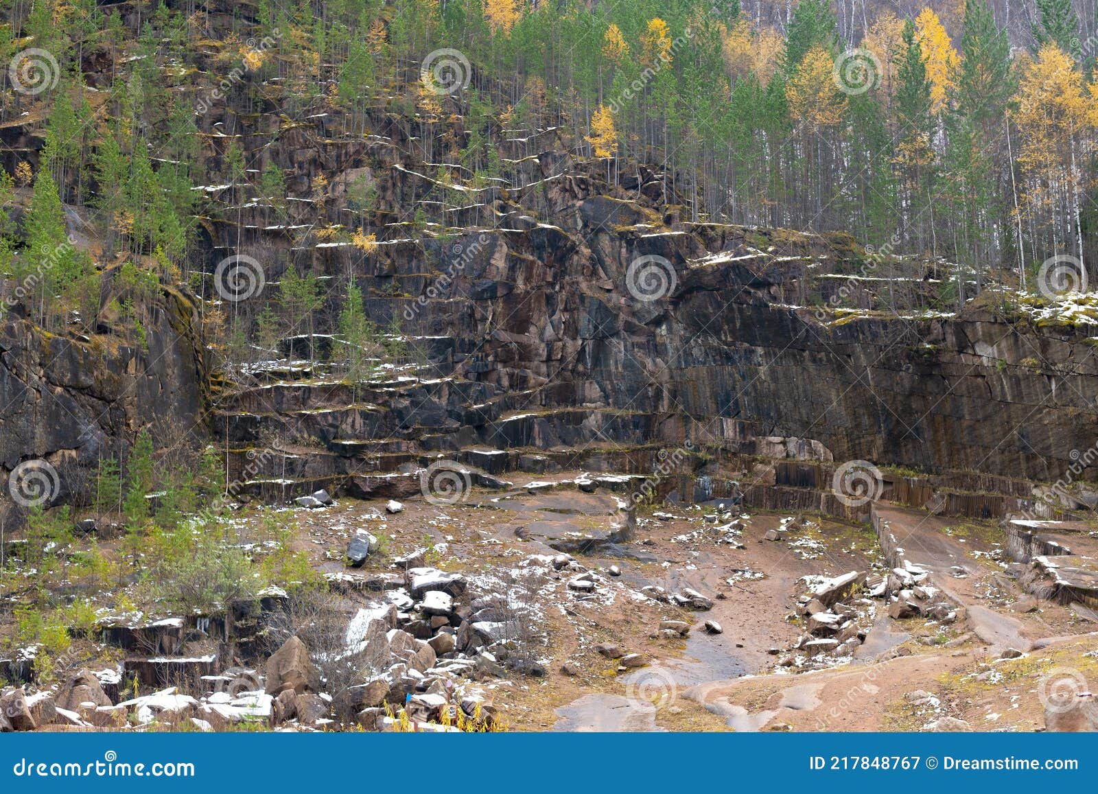 Abandoned Granite Quarry in the Autumn Forest. Stock Image - Image of ...