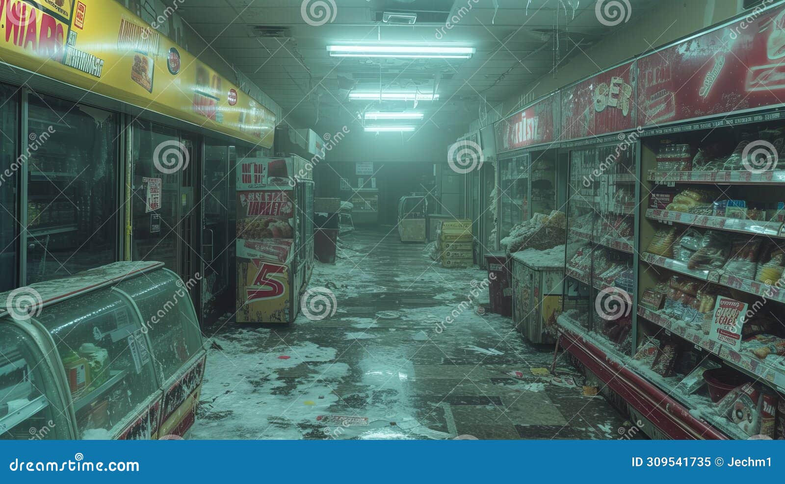 Abandoned Grocery Store in Disarray Stock Illustration - Illustration ...