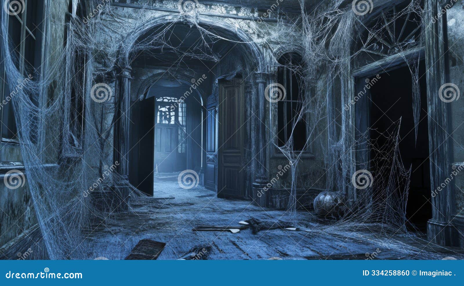 Abandoned Hallway Covered in Cobwebs Stock Illustration - Illustration ...