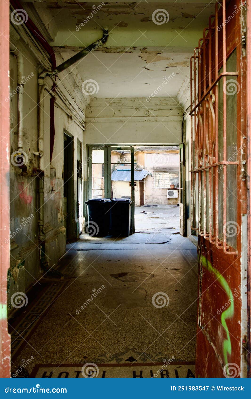 Abandoned Hallway with Graffiti Artwork Covering Its Surface Stock ...