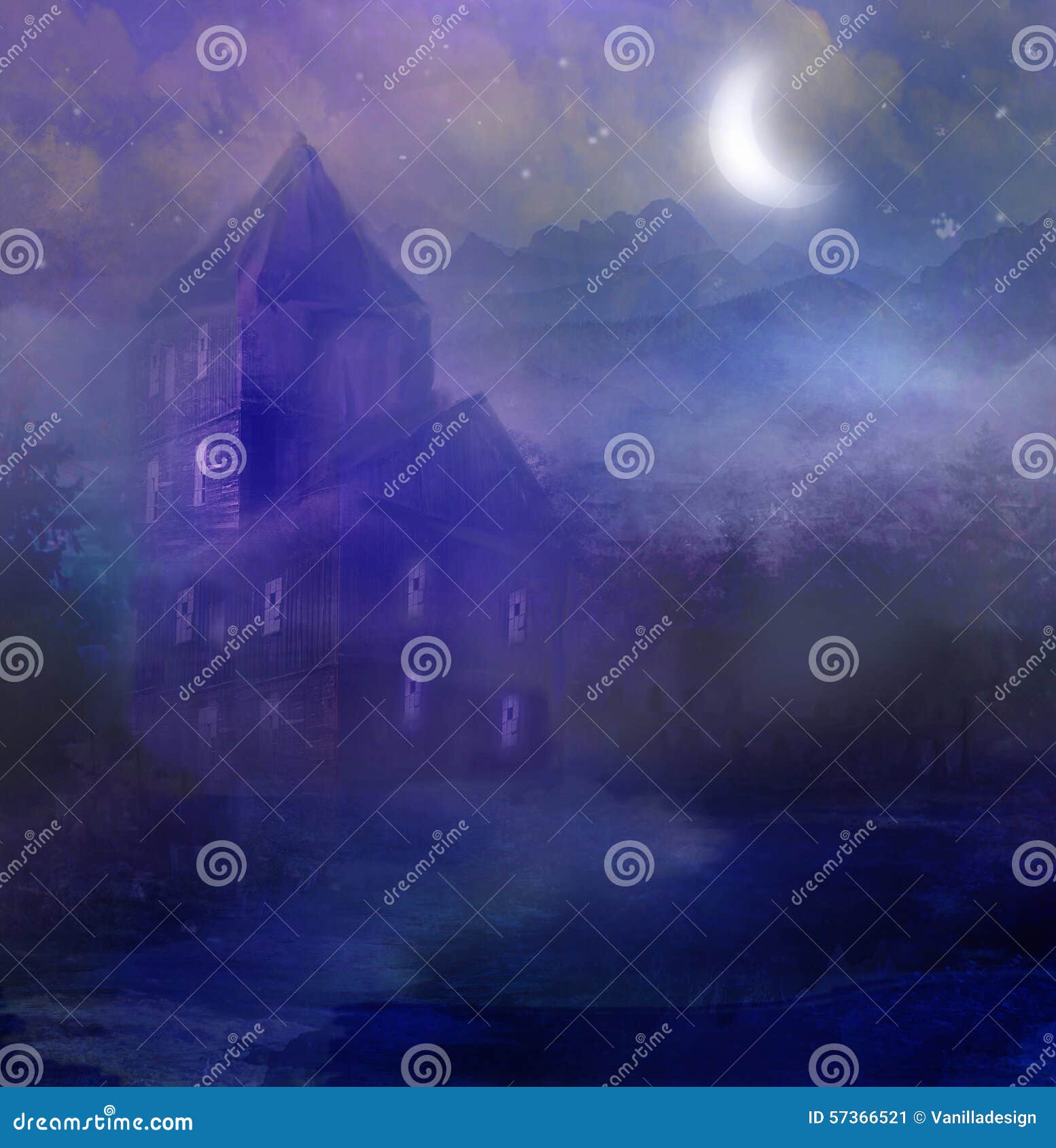 Abandoned Haunted House Refuge Of Spirits Moonlit Night 3d Illustration ...