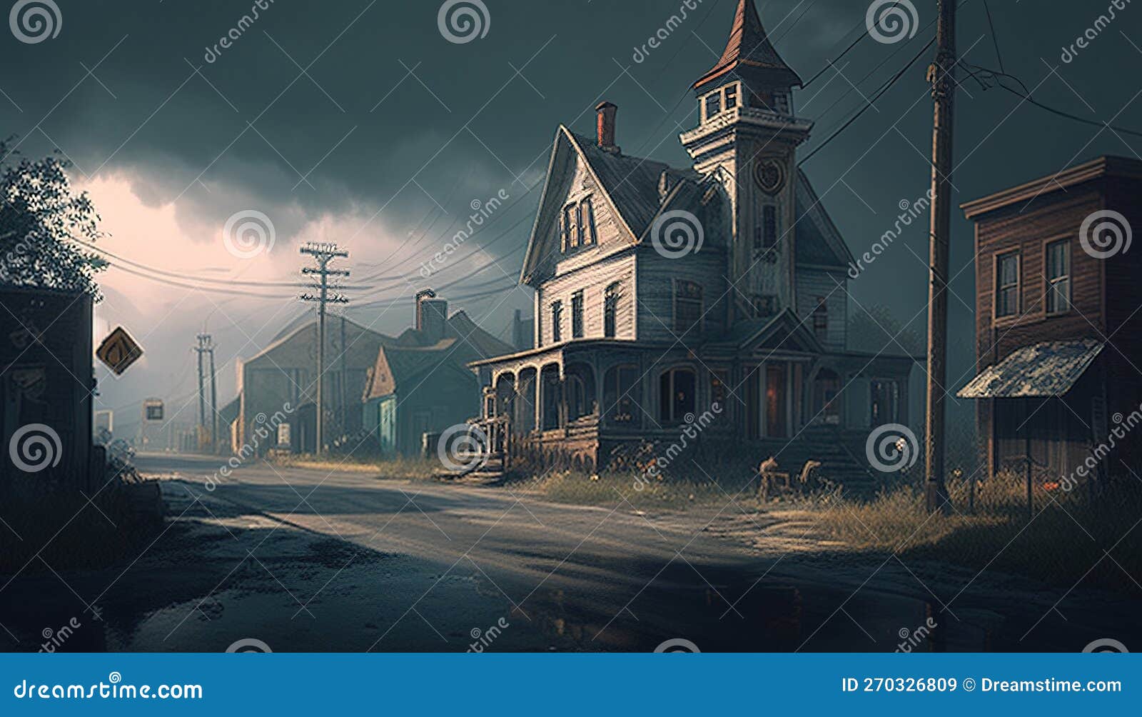 Abandoned and Haunting Landscape, Eerie and Desolate Scene Illustration ...
