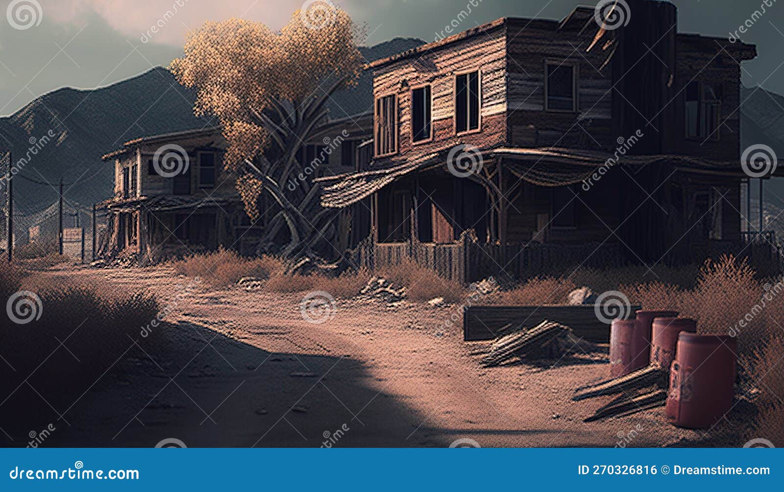 Abandoned and Haunting Landscape, Eerie and Desolate Scene Illustration ...