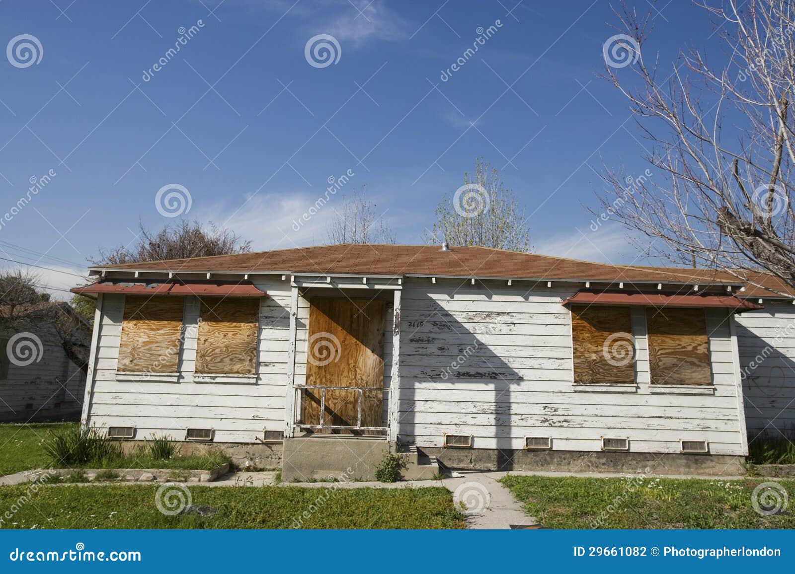 Abandoned House with Boarded Up Windows Stock Photo - Image of home ...
