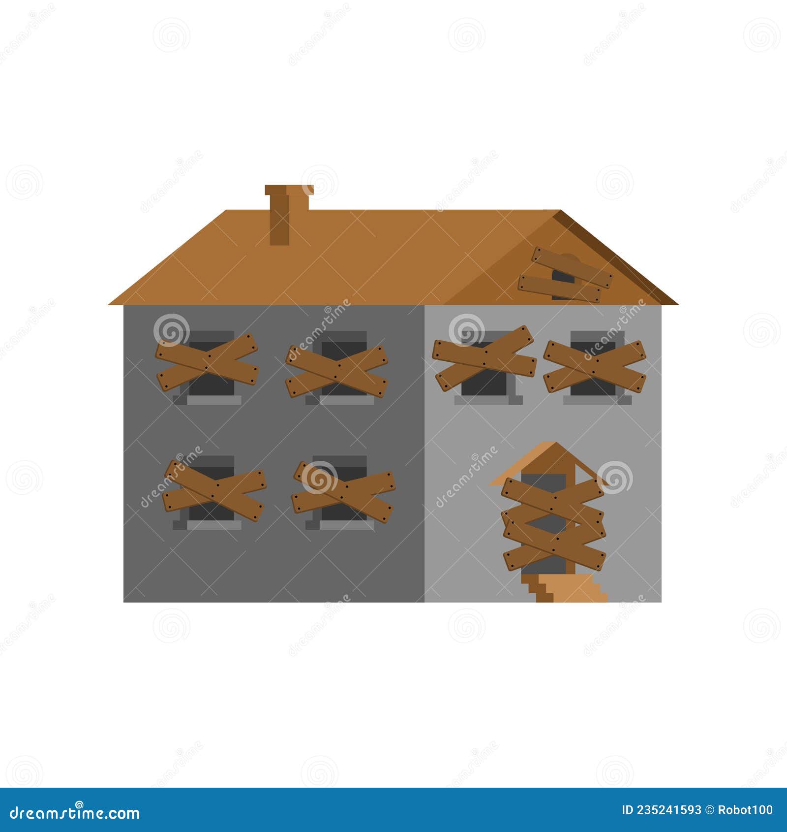 Abandoned House with Boarded Up Windows. Vector Illustration Stock ...