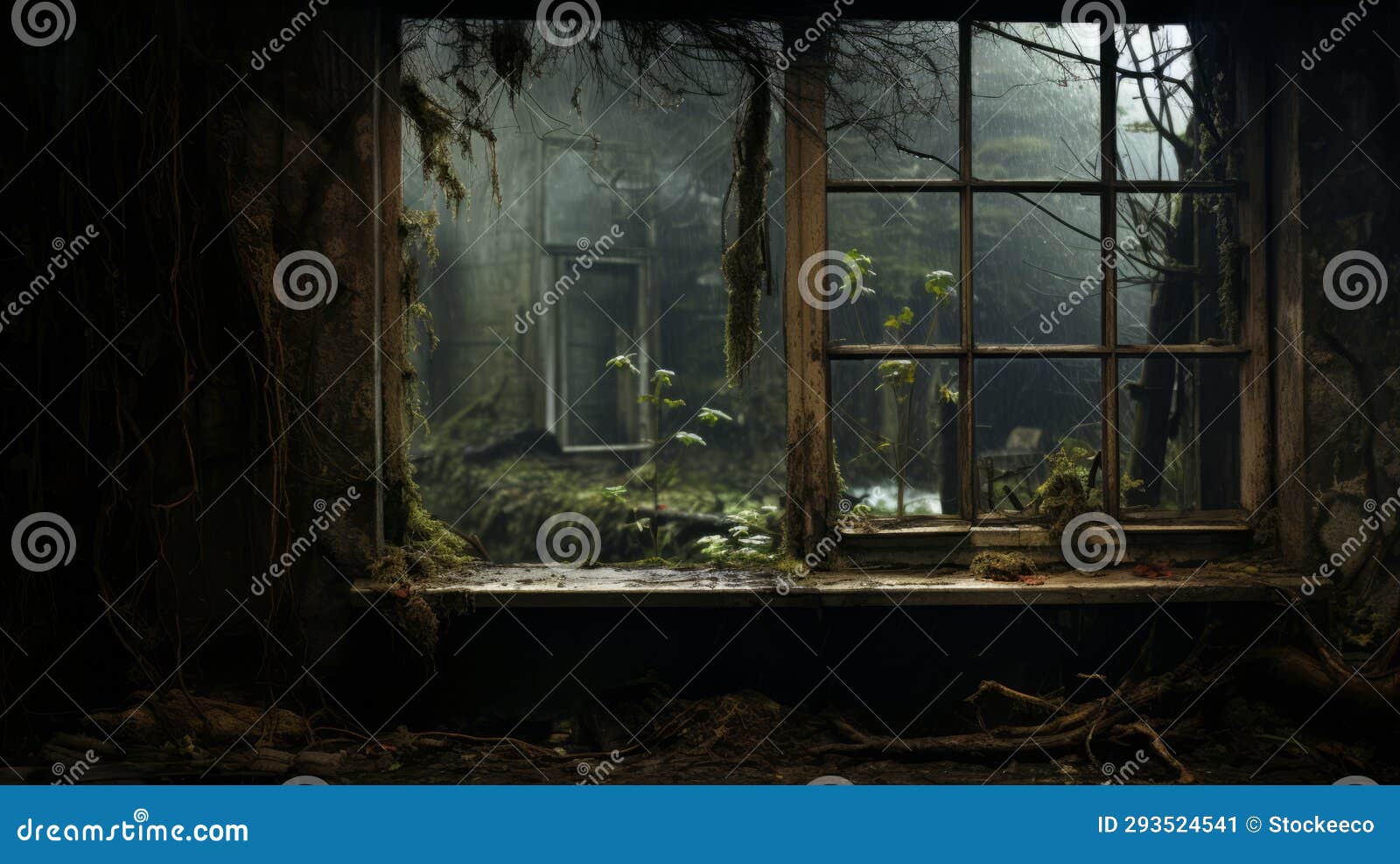 Abandoned House Window: a Post-apocalyptic Forestpunk Scene Stock ...