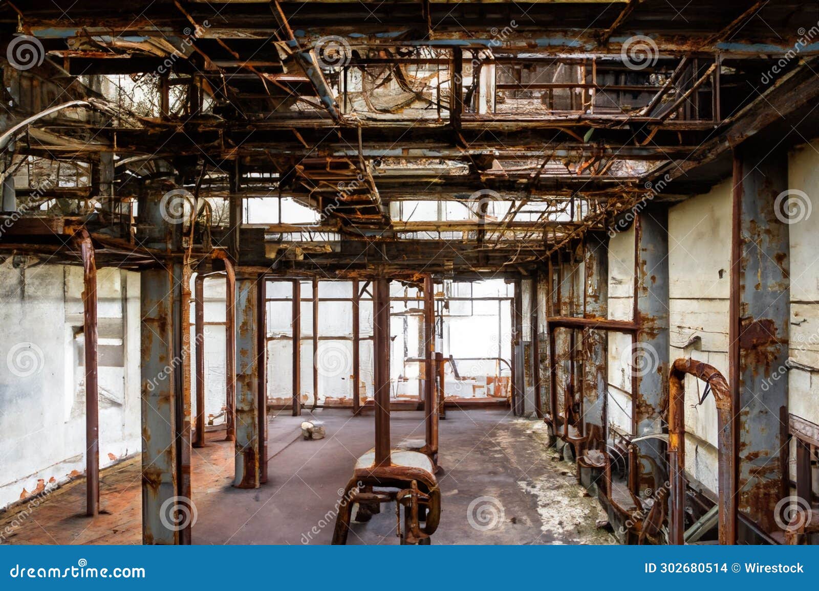 Abandoned Industrial Building Featuring a Worn, Rust-covered Interior ...