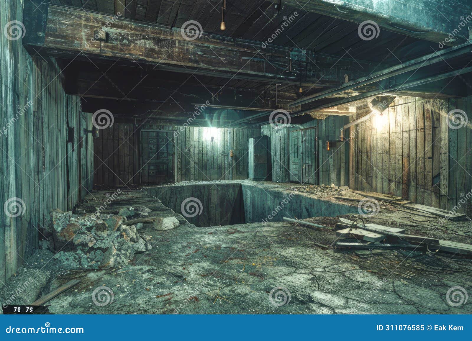 Abandoned Industrial Building Interior with Debris and Ruined ...