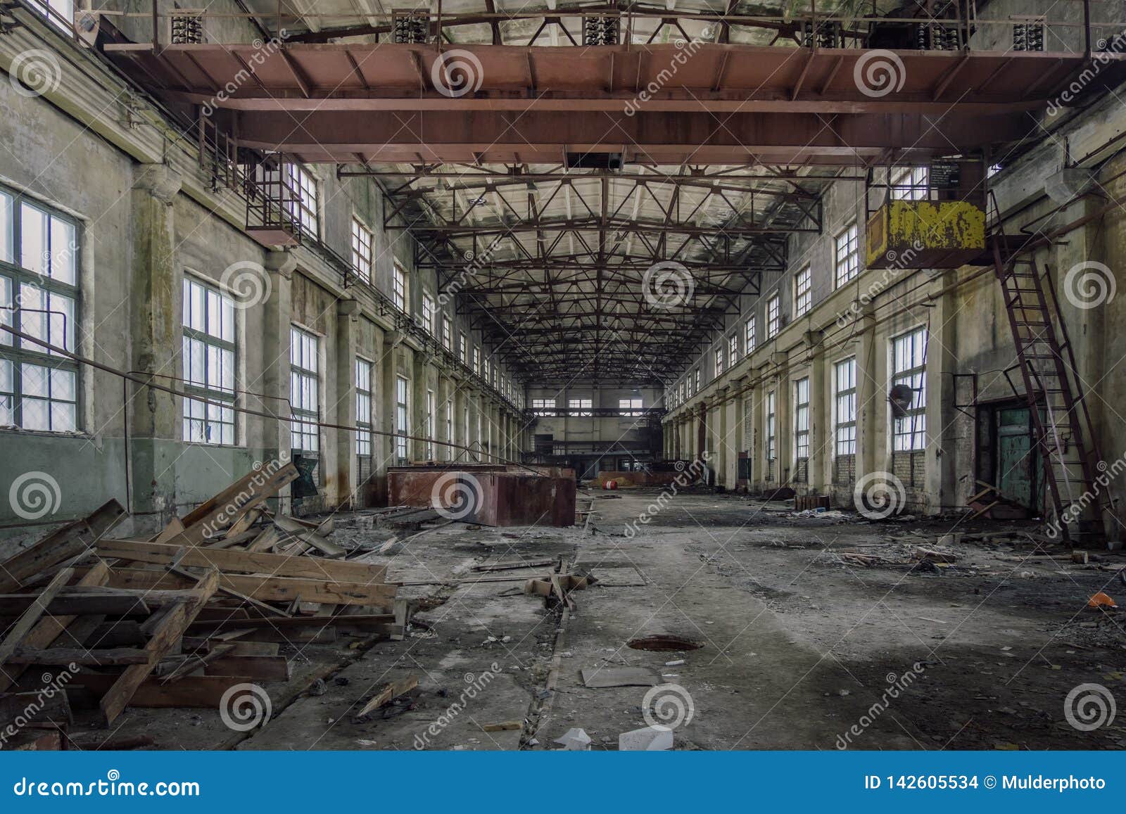 Abandoned Industrial Building with Rusty Bridge Crane Stock Photo ...