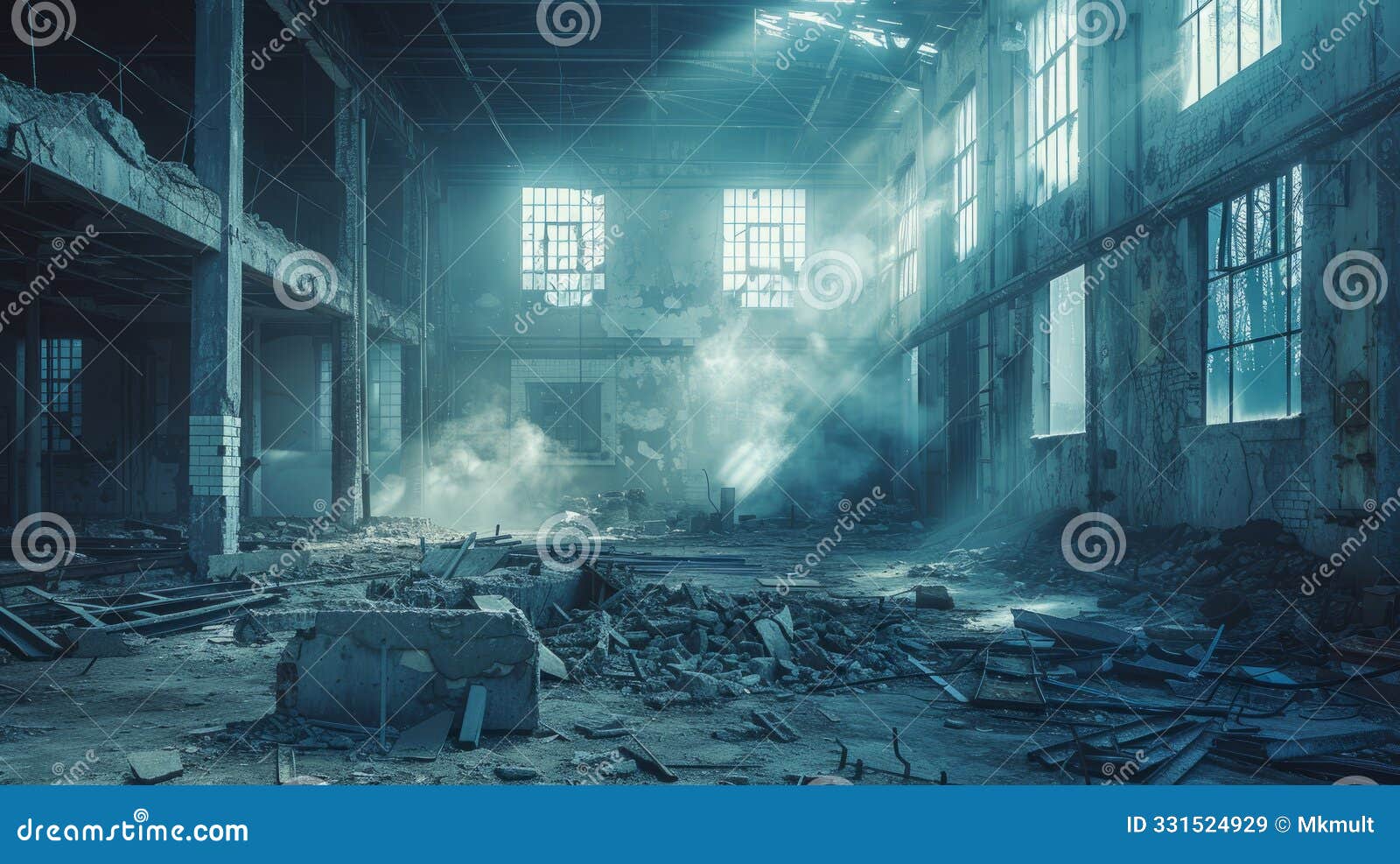 Abandoned Industrial Building with Sunlight Filtering through Dusty ...