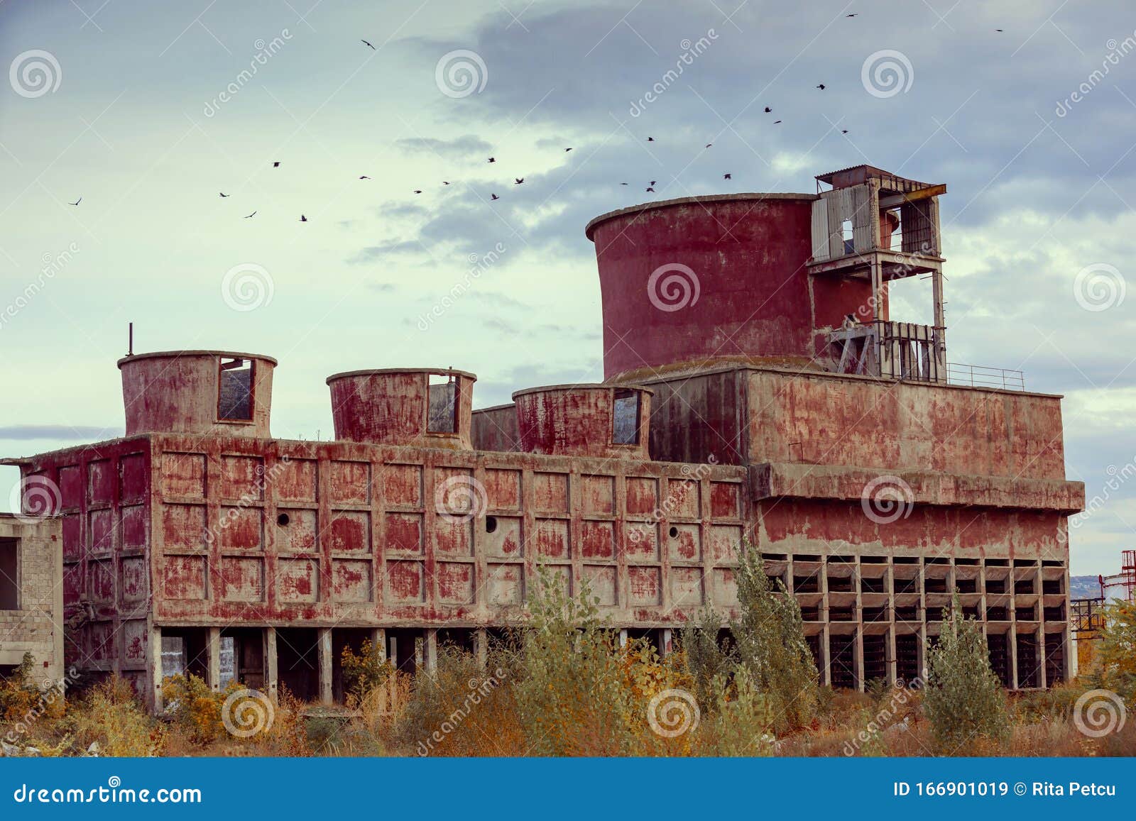 Abandoned Industrial Building Stock Image - Image of building, blue ...