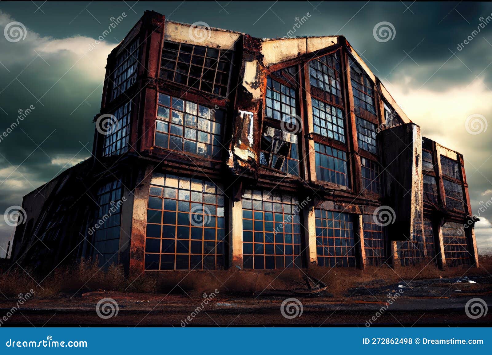 Abandoned Industrial Complex with Broken Windows and Rusted Metal Stock ...