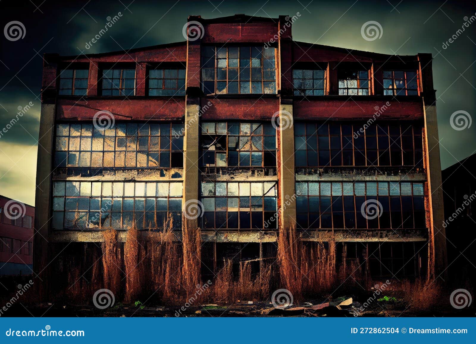 Abandoned Industrial Complex with Broken Windows and Rusted Metal Stock ...