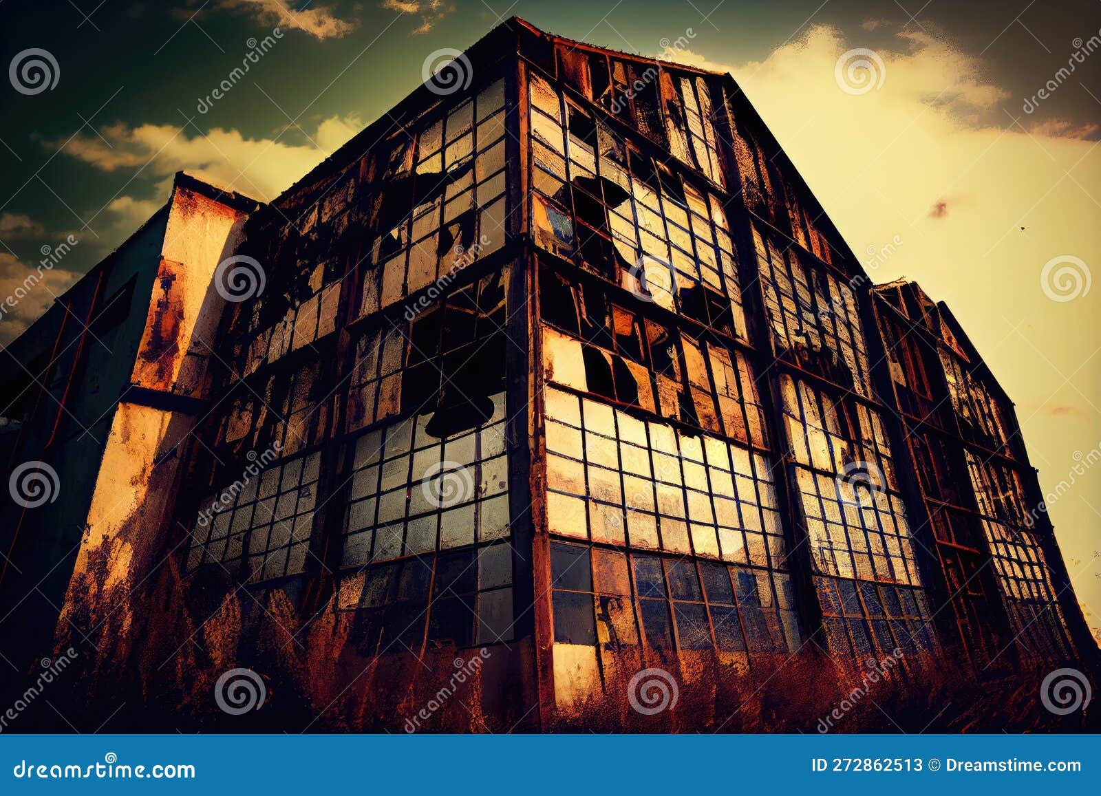 Abandoned Industrial Complex with Broken Windows and Rusted Metal Stock ...