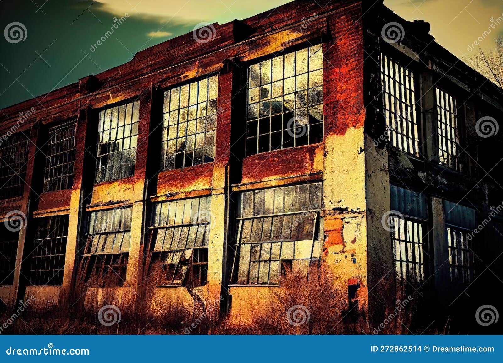 Abandoned Industrial Complex with Broken Windows and Rusted Metal Stock ...