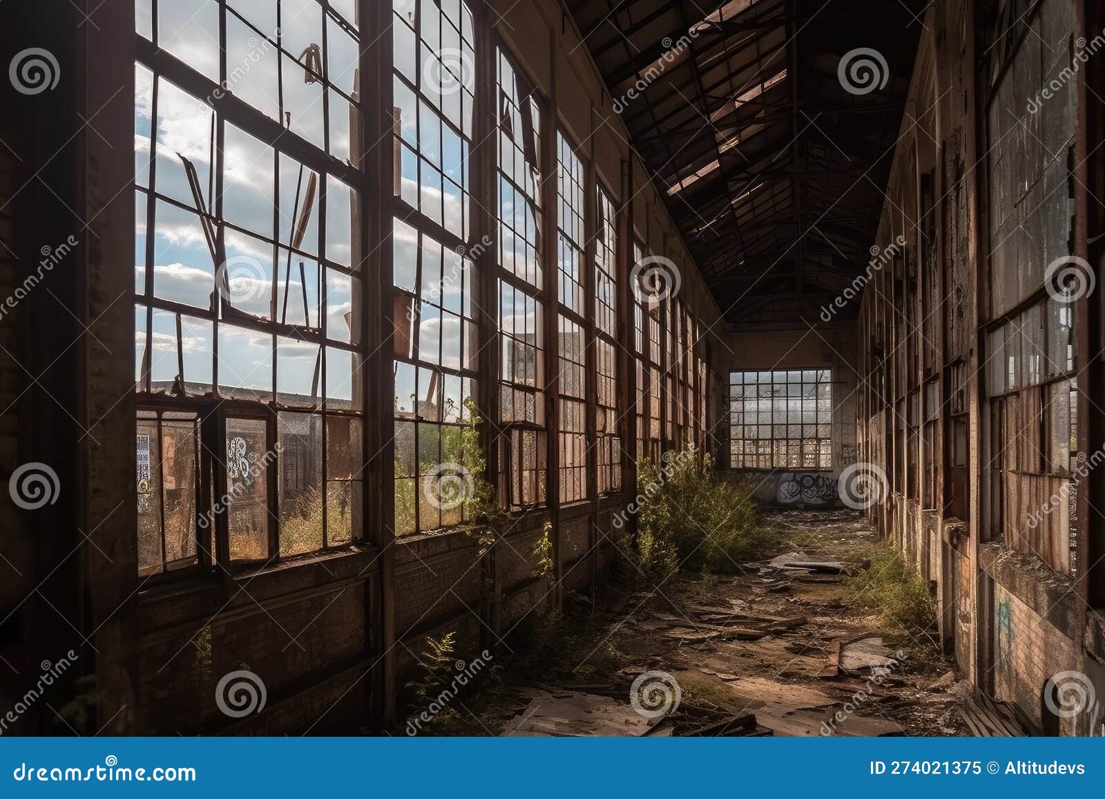 Abandoned Industrial Complex with Broken Windows and Rusted Metal ...