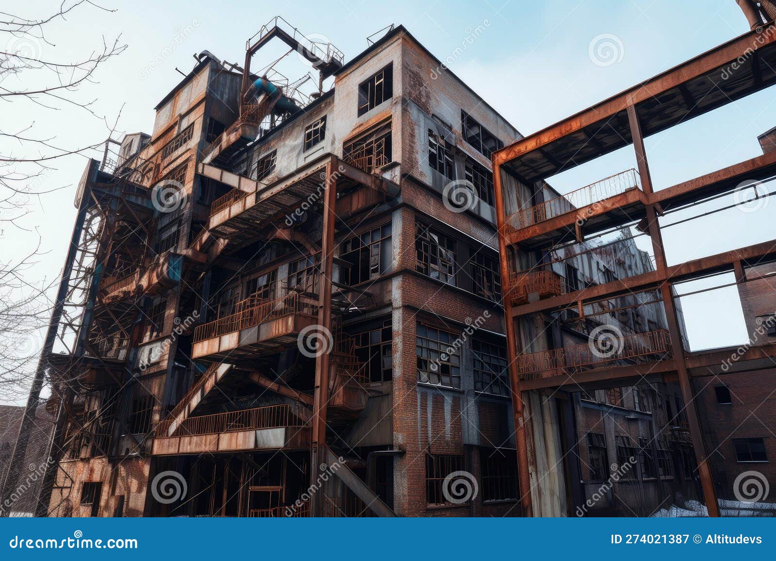 Abandoned Industrial Complex with Broken Windows and Rusted Metal ...