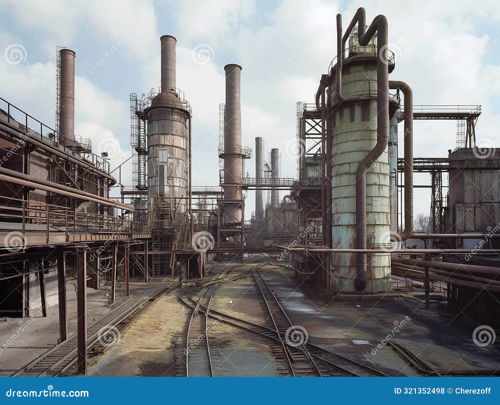 Abandoned Industrial Complex with Rusted Structures Stock Photo - Image ...