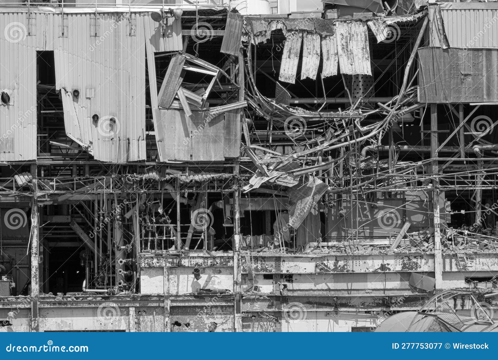 Abandoned Industrial Factory Building in Grayscale Stock Image - Image ...