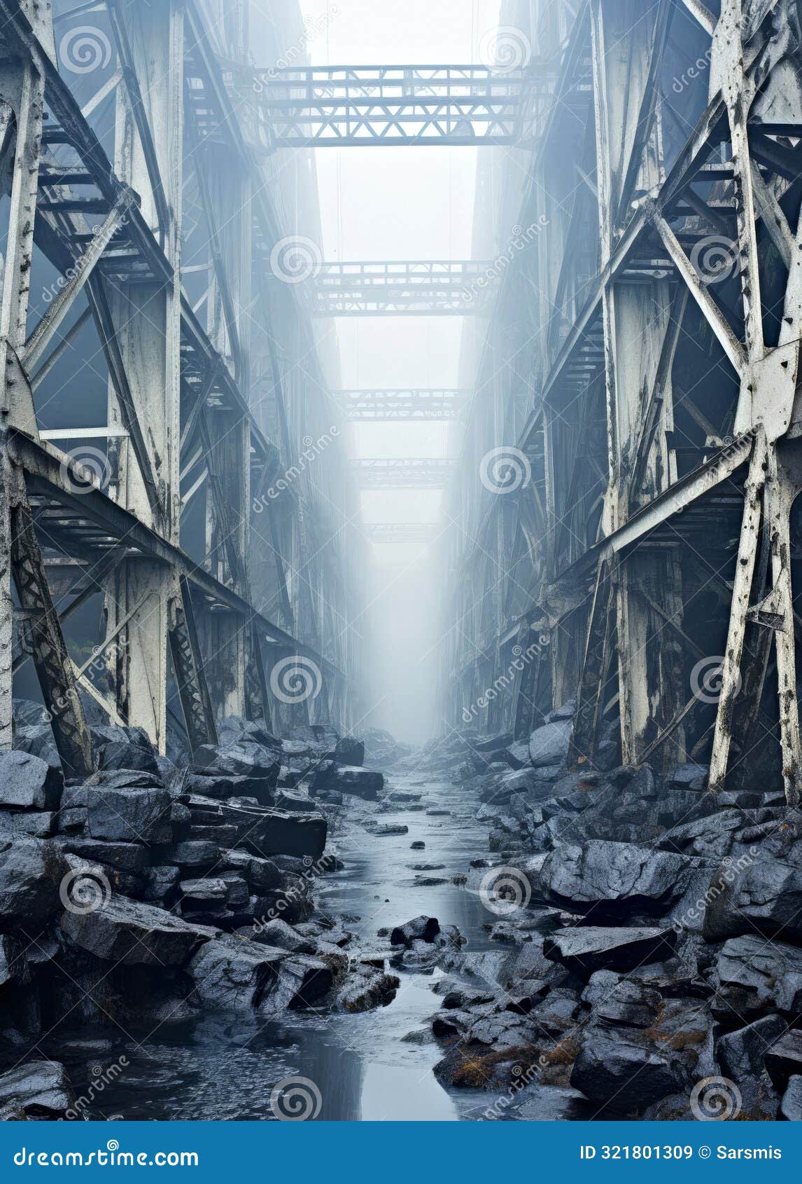 Abandoned Industrial Structure with Rusted Metal Framework and ...