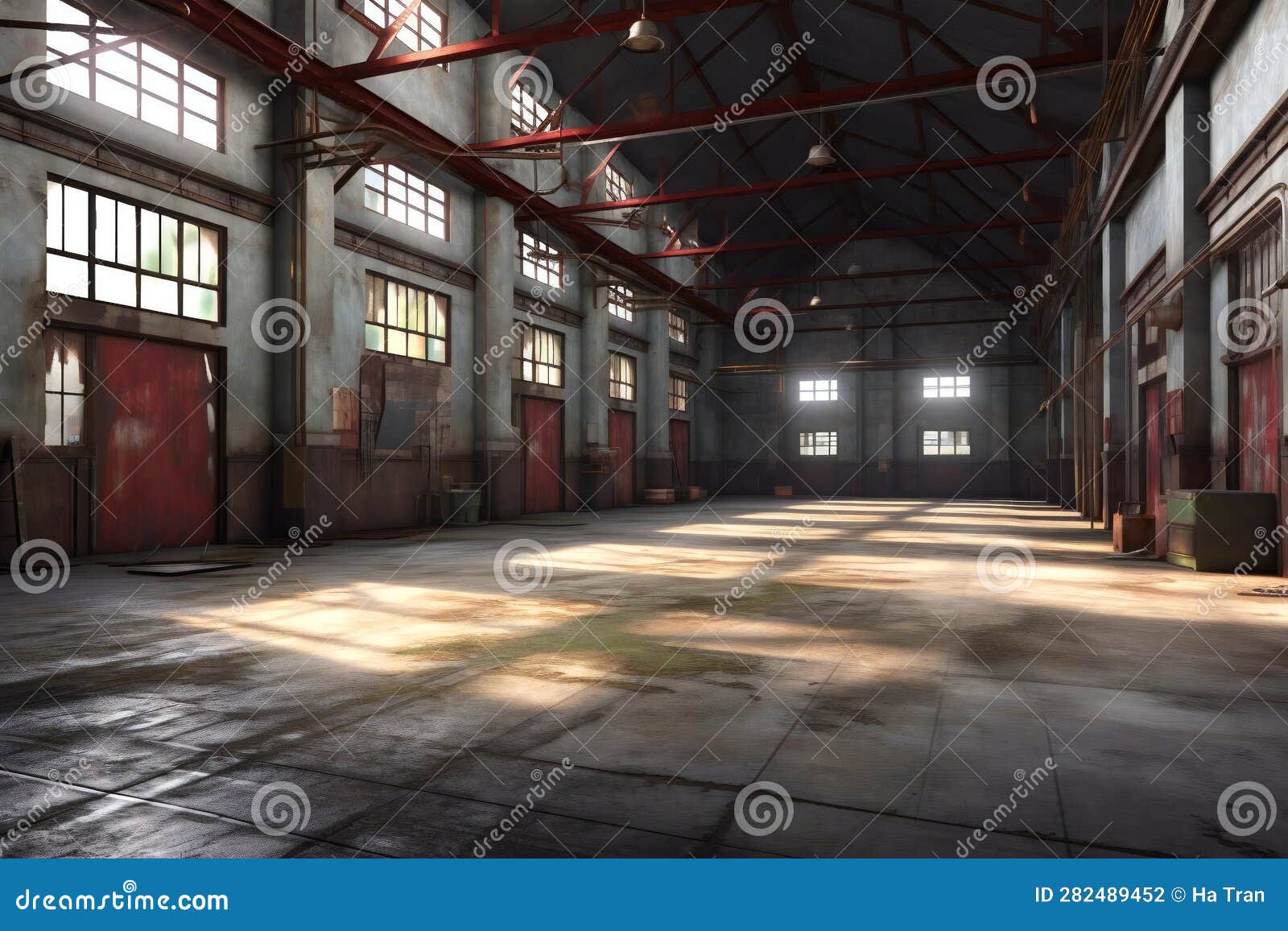 Abandoned Industrial Warehouse Interior with Empty Windows Stock ...