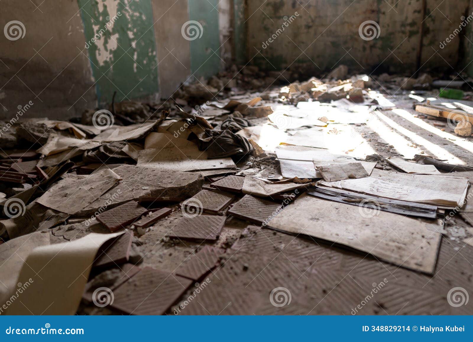 Abandoned Interior with Debris and Decaying Papers Stock Photo - Image ...