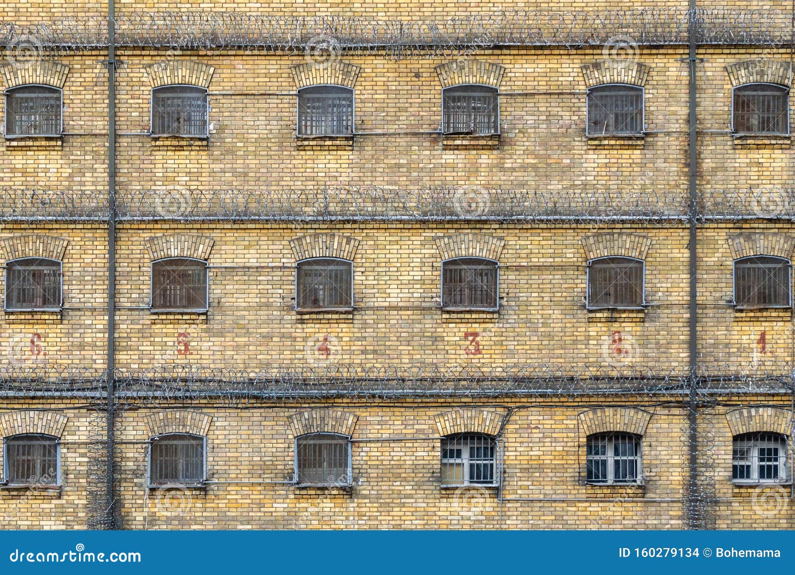 Abandoned Jail Brick Wall and Cell Windows with Bars Stock Photo ...