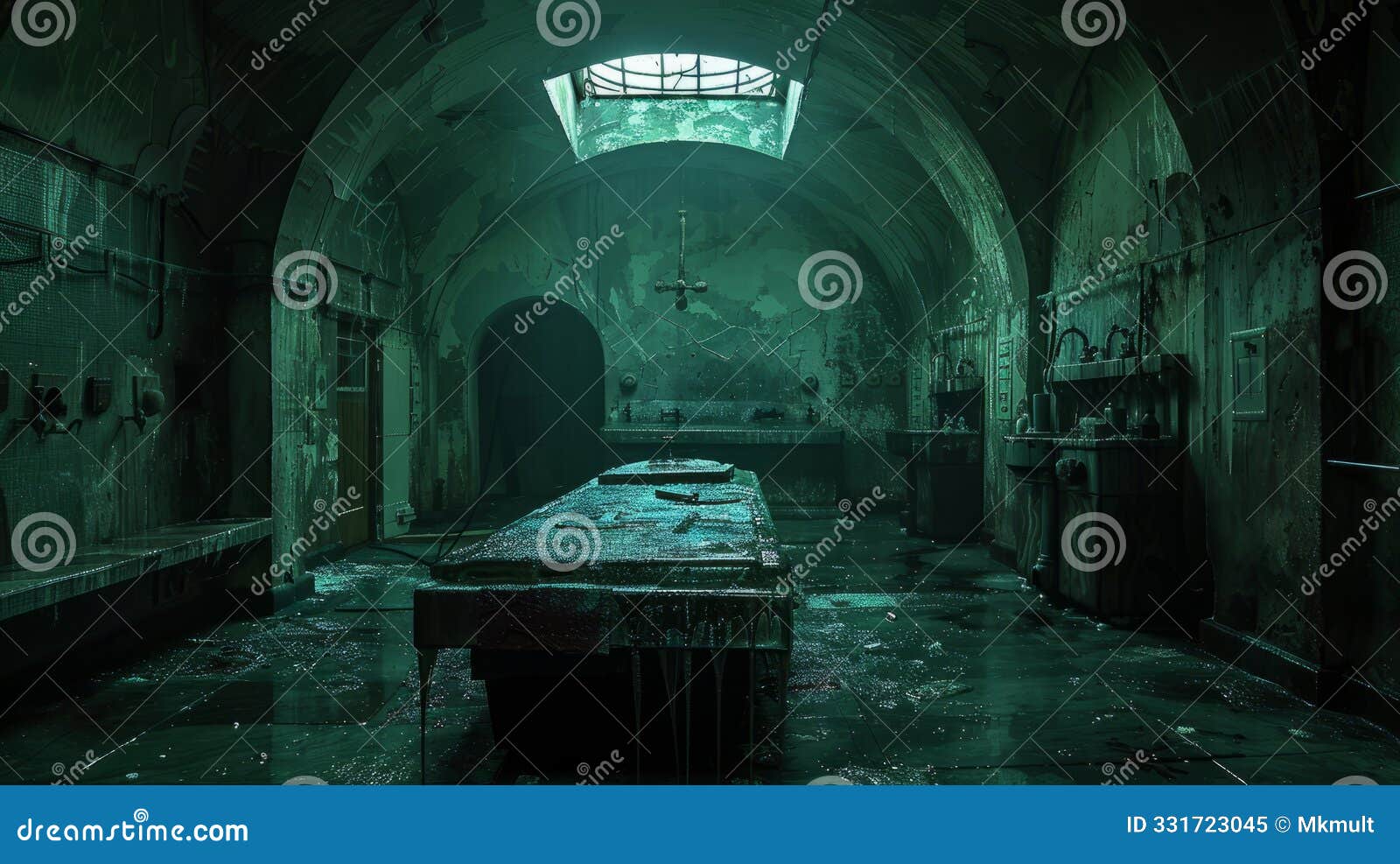 Abandoned Laboratory with a Disordered Table and Eerie Lighting in a ...