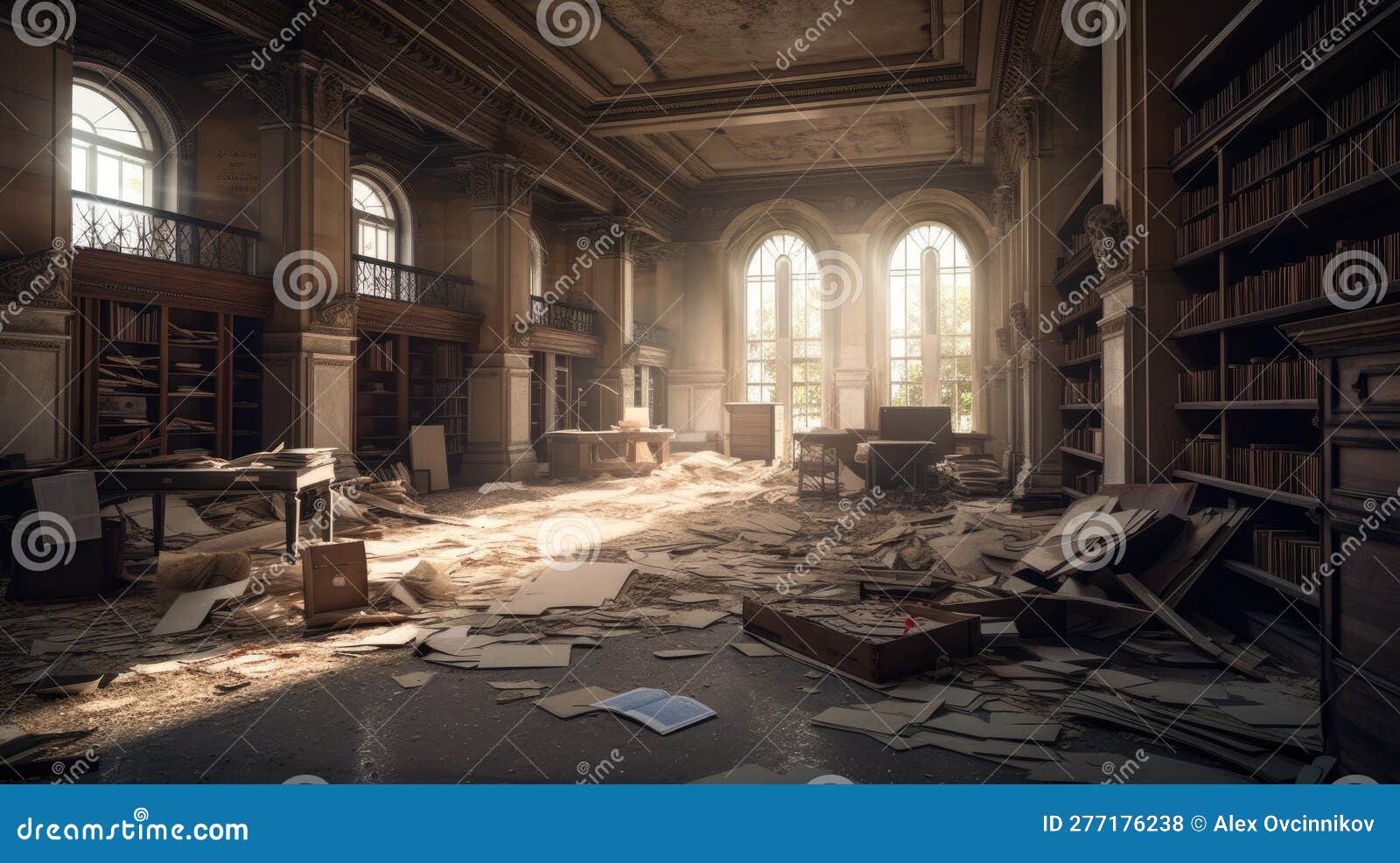 Abandoned Library With Dusty Books. Perfect For Posters And Web ...