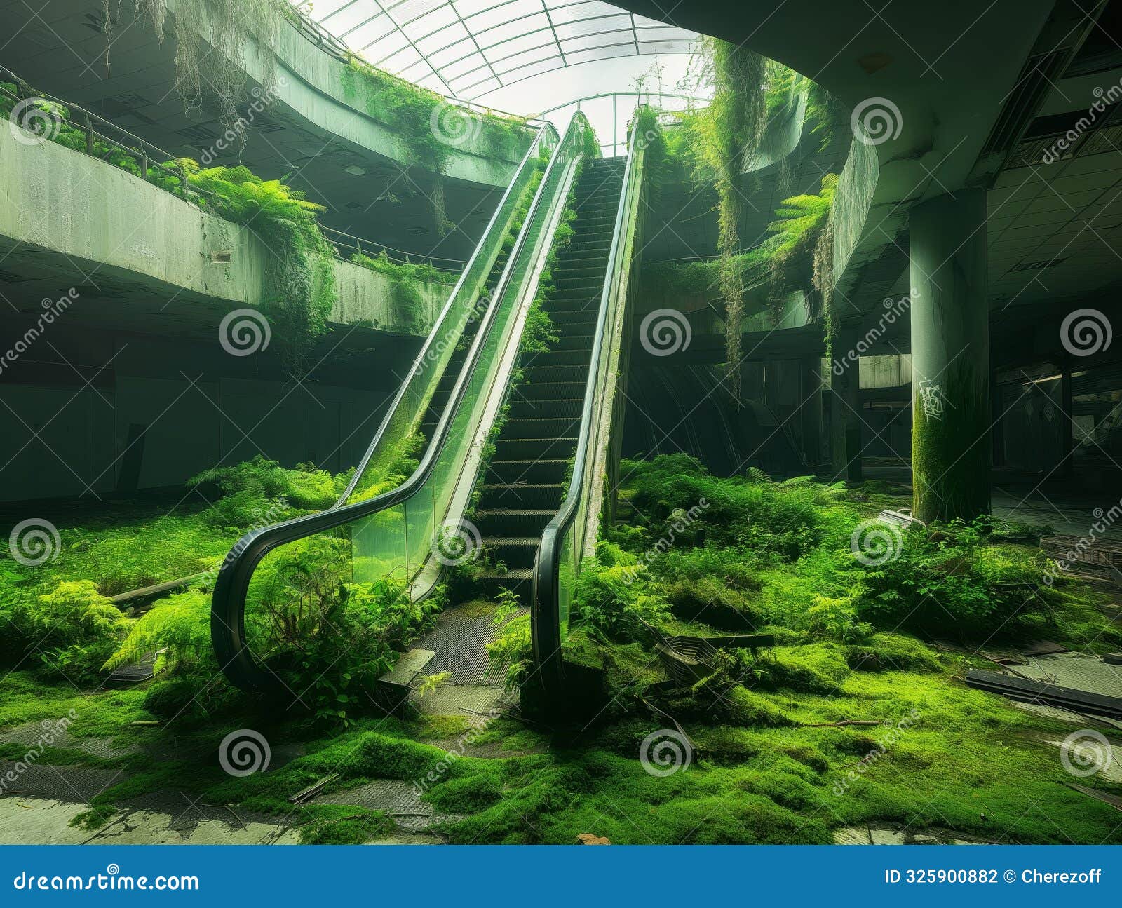 Abandoned Mall Overrun by Nature Stock Photo - Image of indoor ...