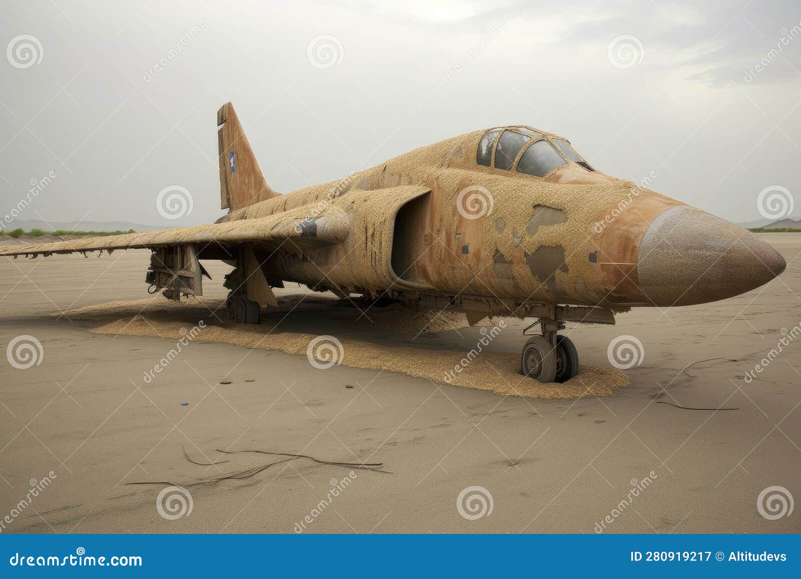 Abandoned Military Fighter Jet Covered in Sand Stock Illustration ...