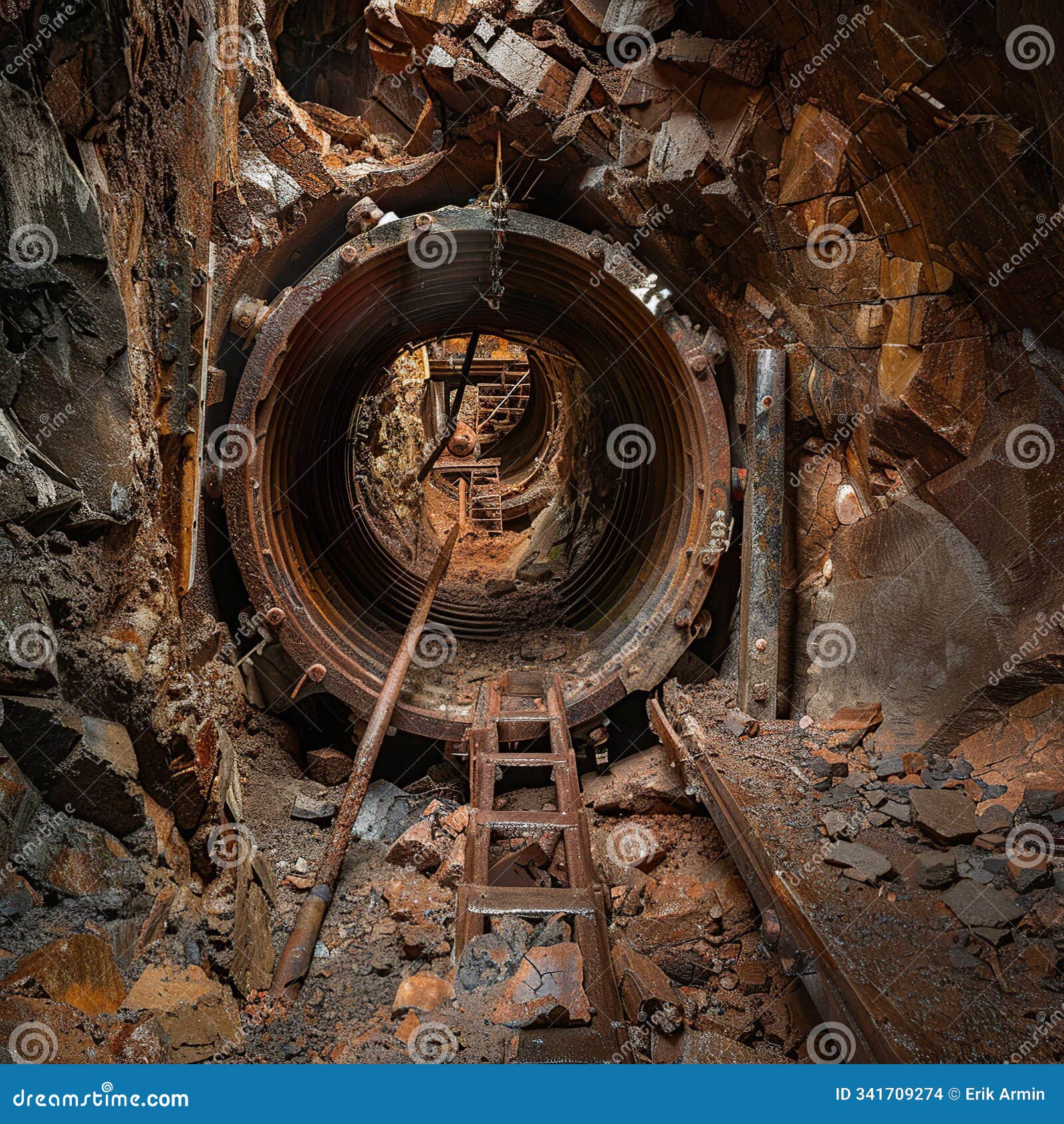 Abandoned Mine Shaft with Rusted Equipment Stock Illustration ...
