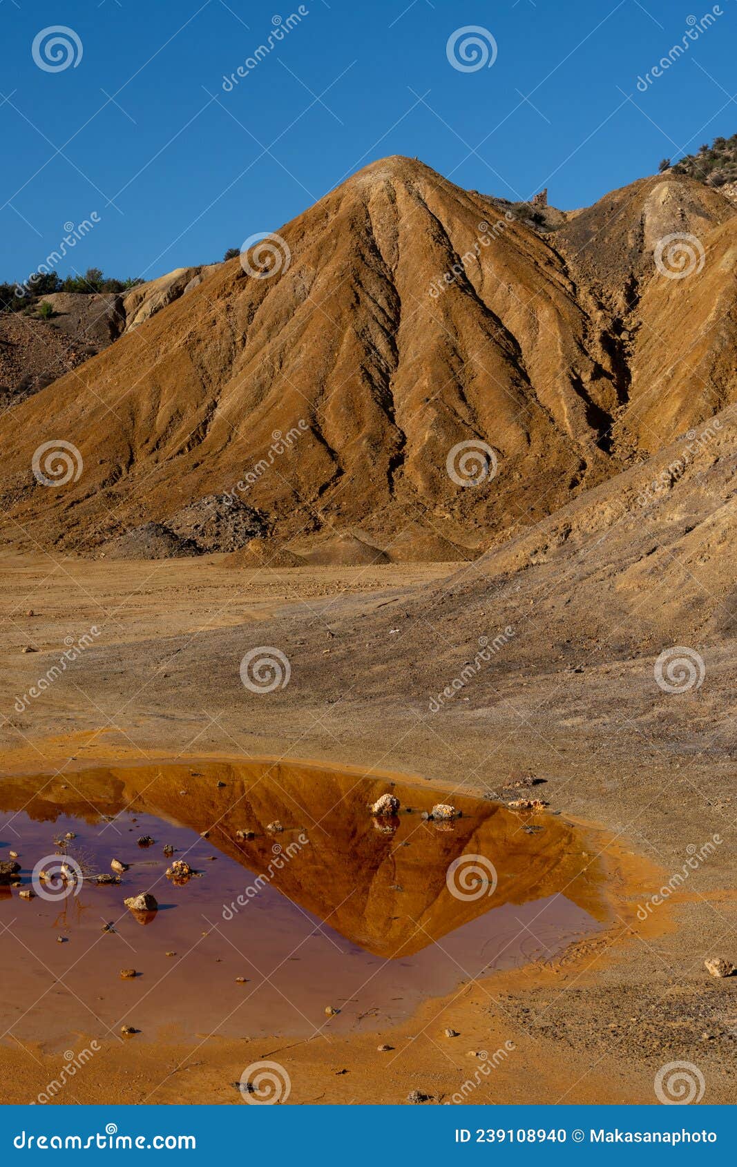 Abandoned Mining Grounds with Eroded Hillsides and Reflections in a ...