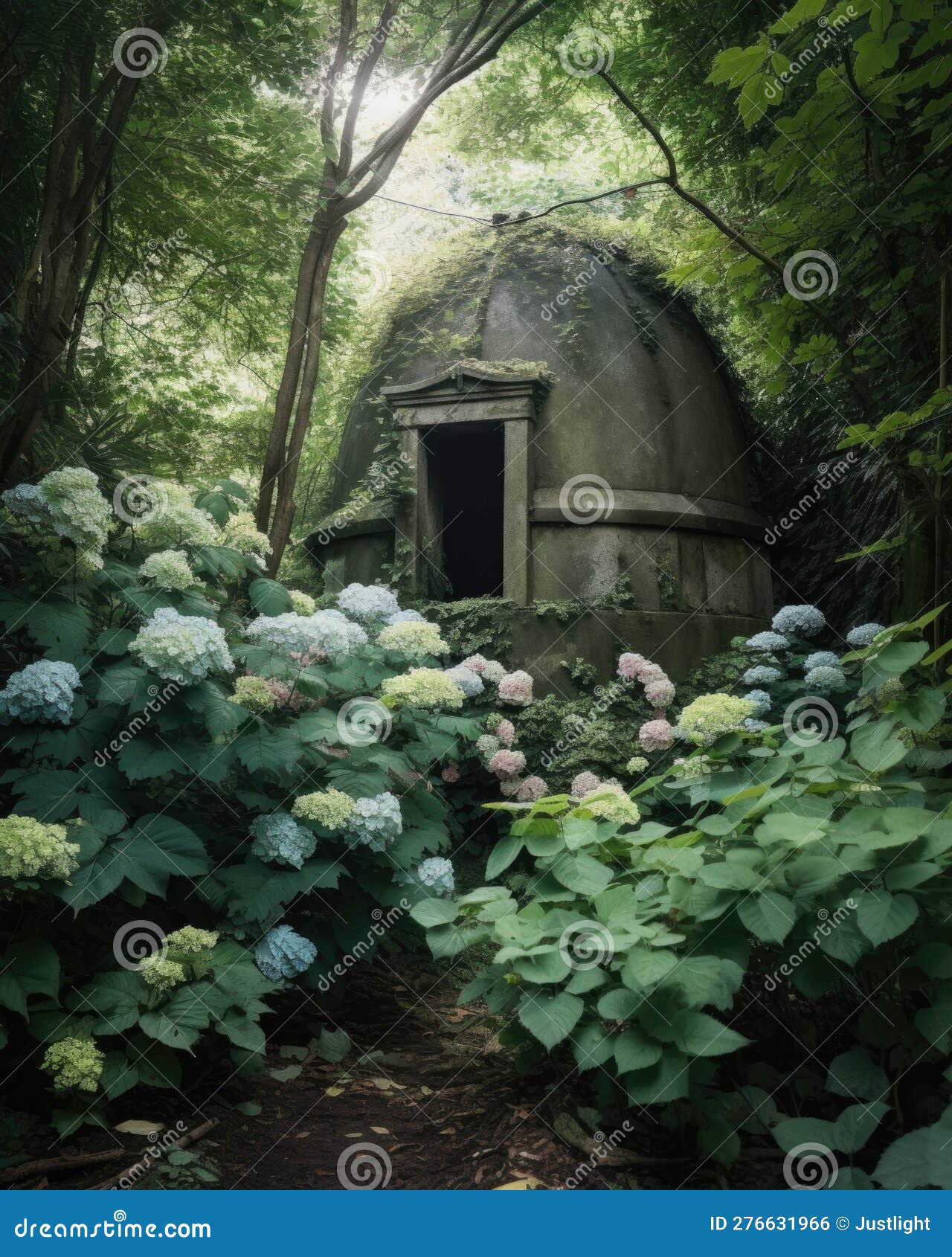 An Abandoned Mortar Now Hidden Beneath a Lush Canopy of Hydrangeas ...