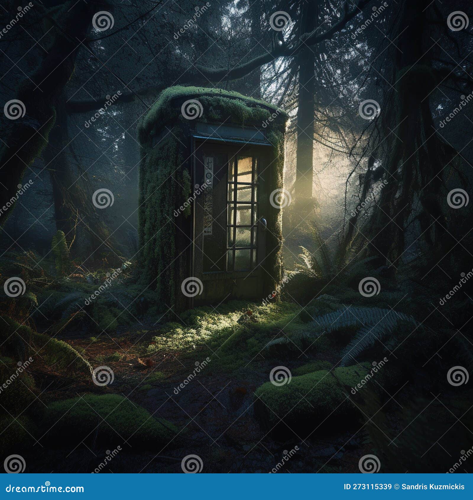 An Abandoned Moss-covered Phone Booth in a Mystical Forest. Generative ...