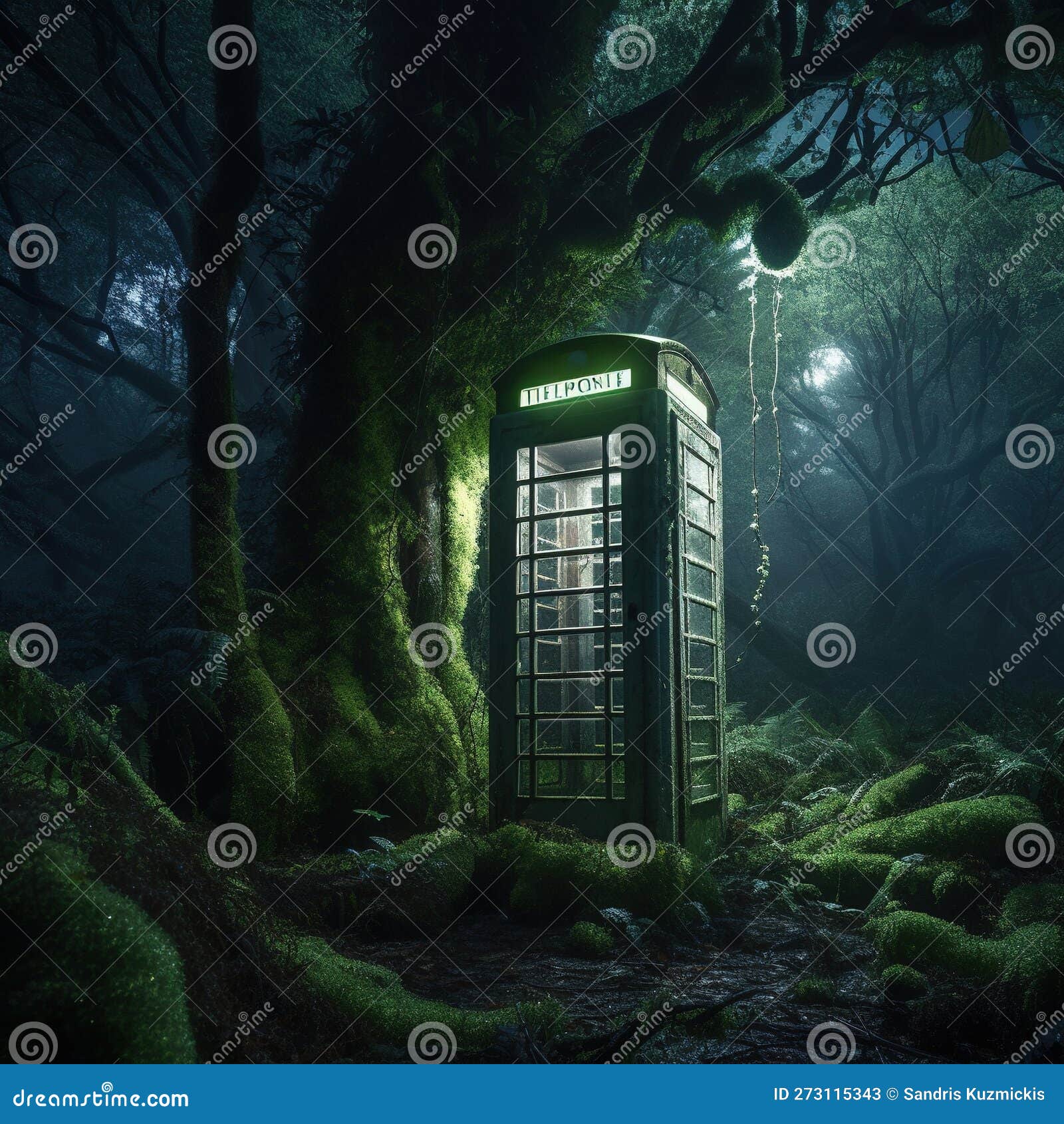 An Abandoned Moss-covered Phone Booth in a Mystical Forest. Generative ...