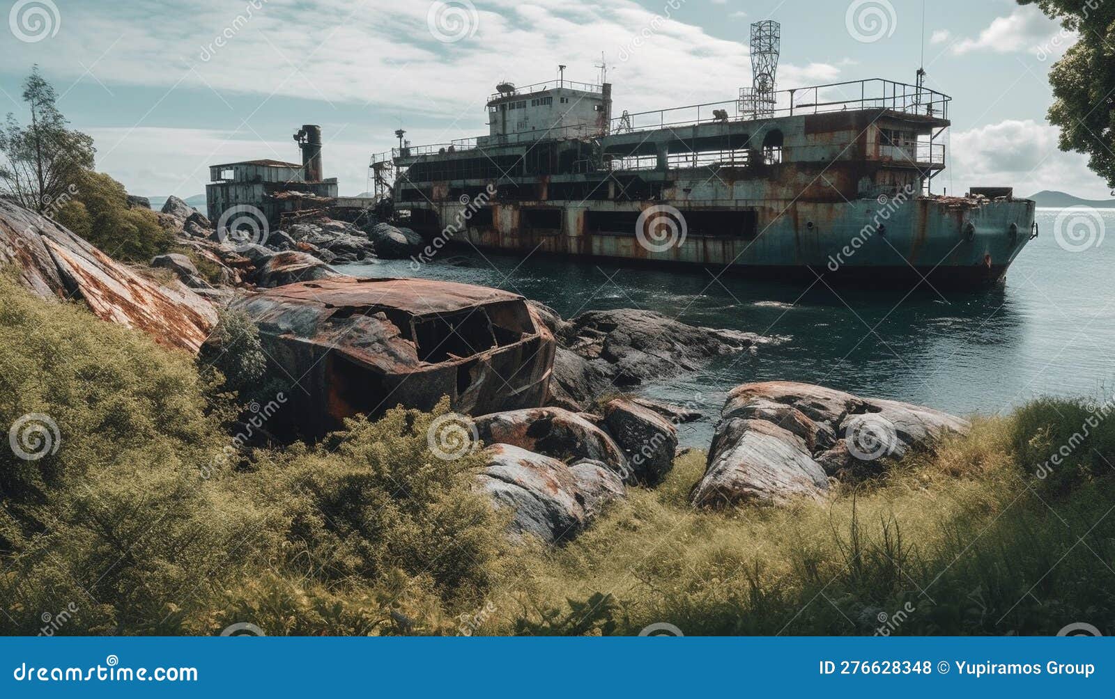 Abandoned Nautical Vessel, Rusty Metal, Environmental Damage Generated ...