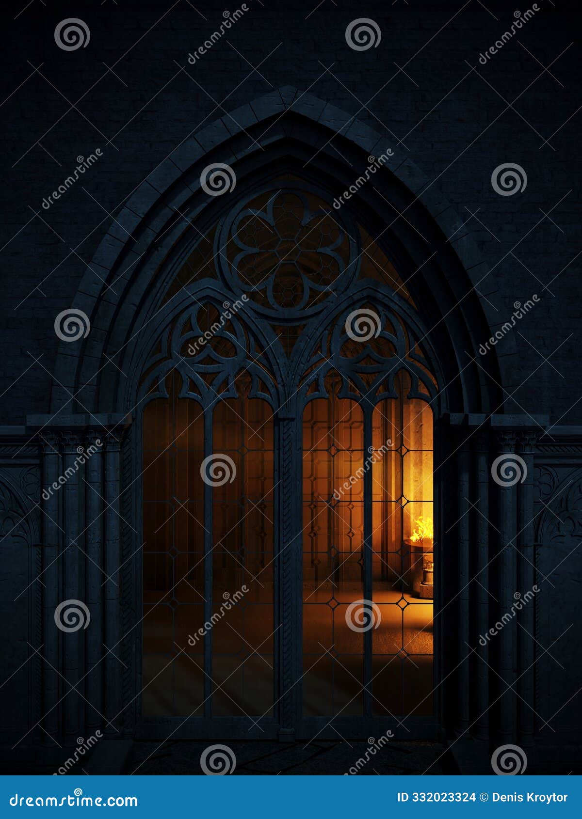 Abandoned Night Castle With A Large Gothic Window Or Crypt Royalty-Free ...