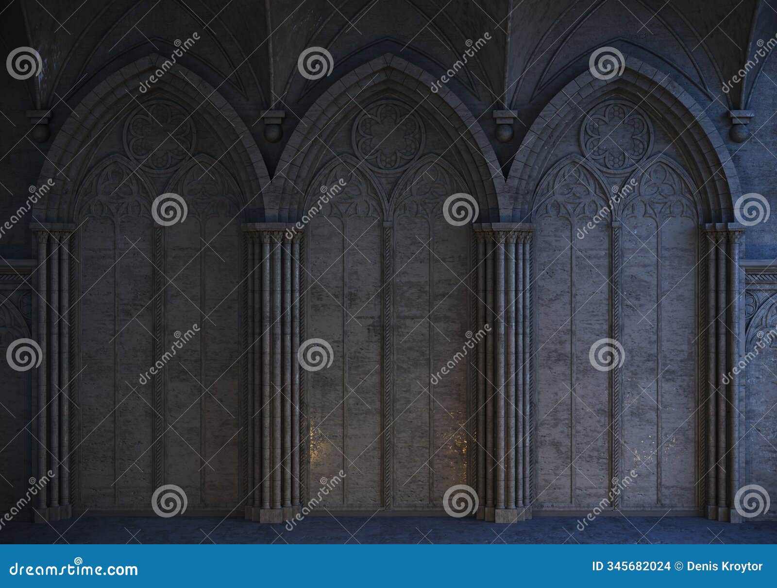 Abandoned Night Castle With A Large Gothic Window Or Crypt Royalty-Free ...