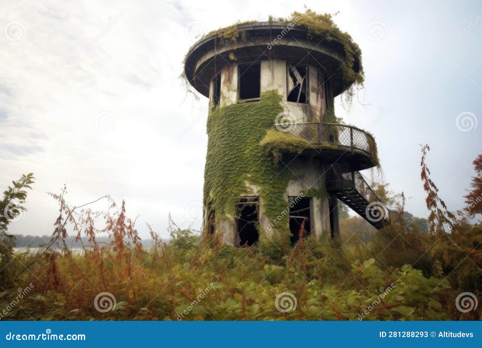 Abandoned Observation Tower Covered in Vines Stock Illustration ...