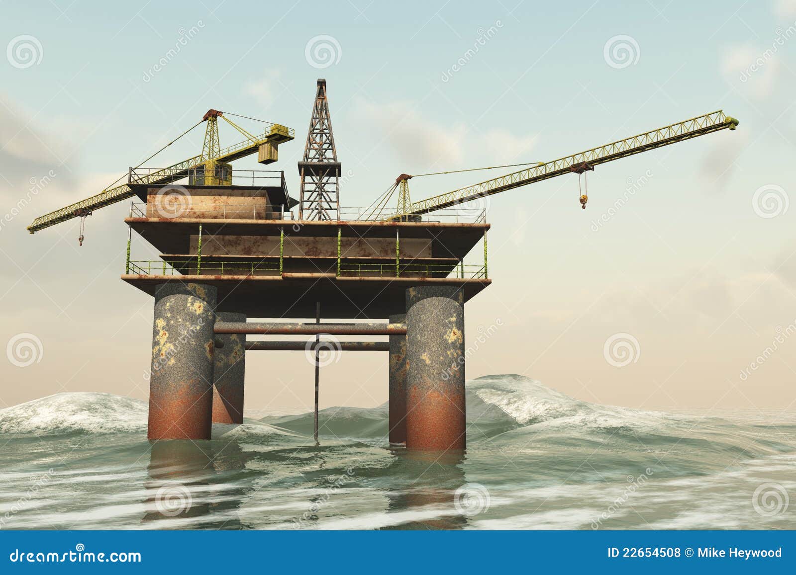 Abandoned Off Shore Oil Rig Stock Illustration - Illustration of render ...