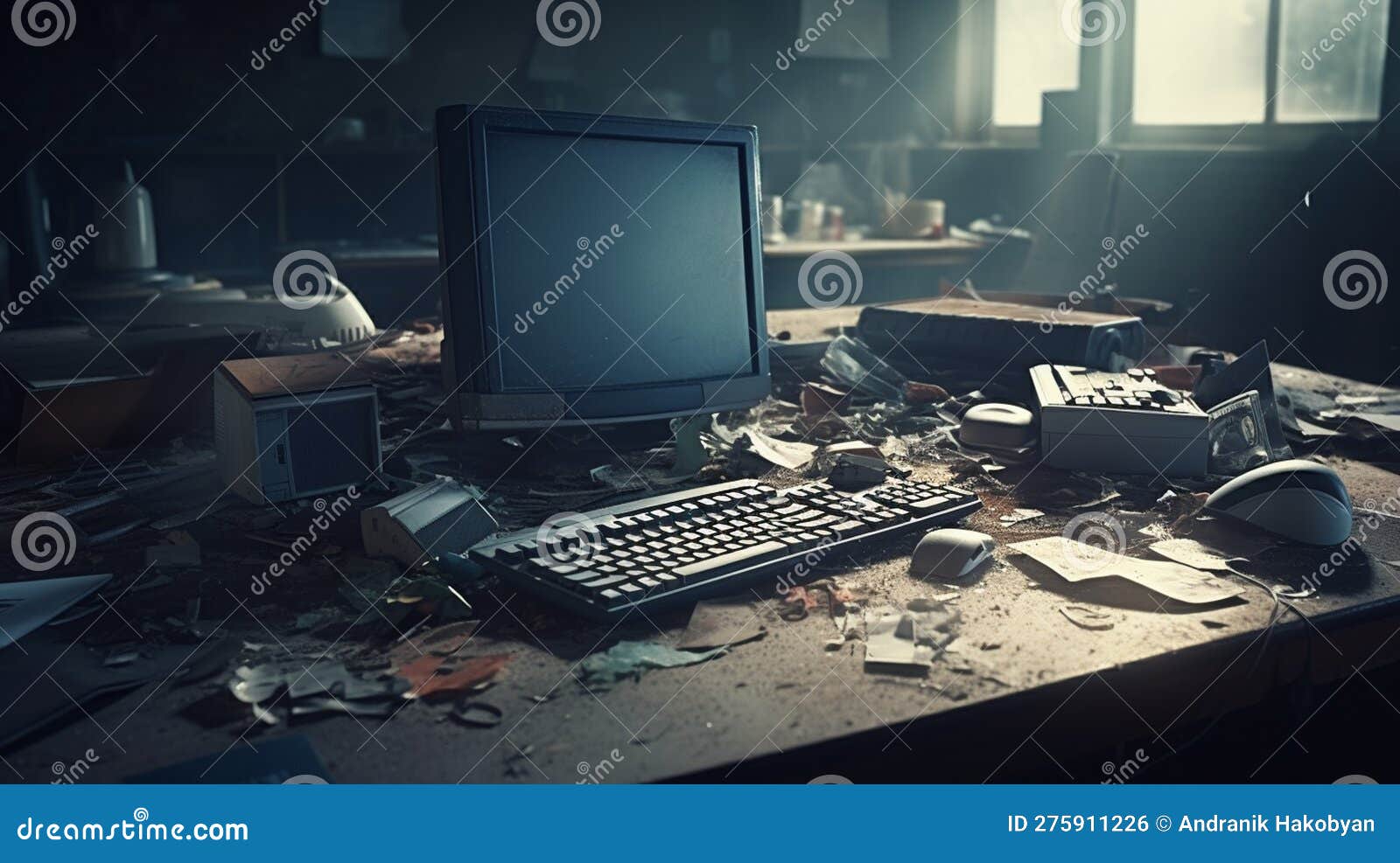 Abandoned Office Desk with Computer. Generative Ai Stock Illustration ...