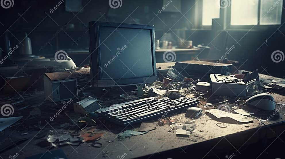 Abandoned Office Desk with Computer. Generative Ai Stock Illustration ...