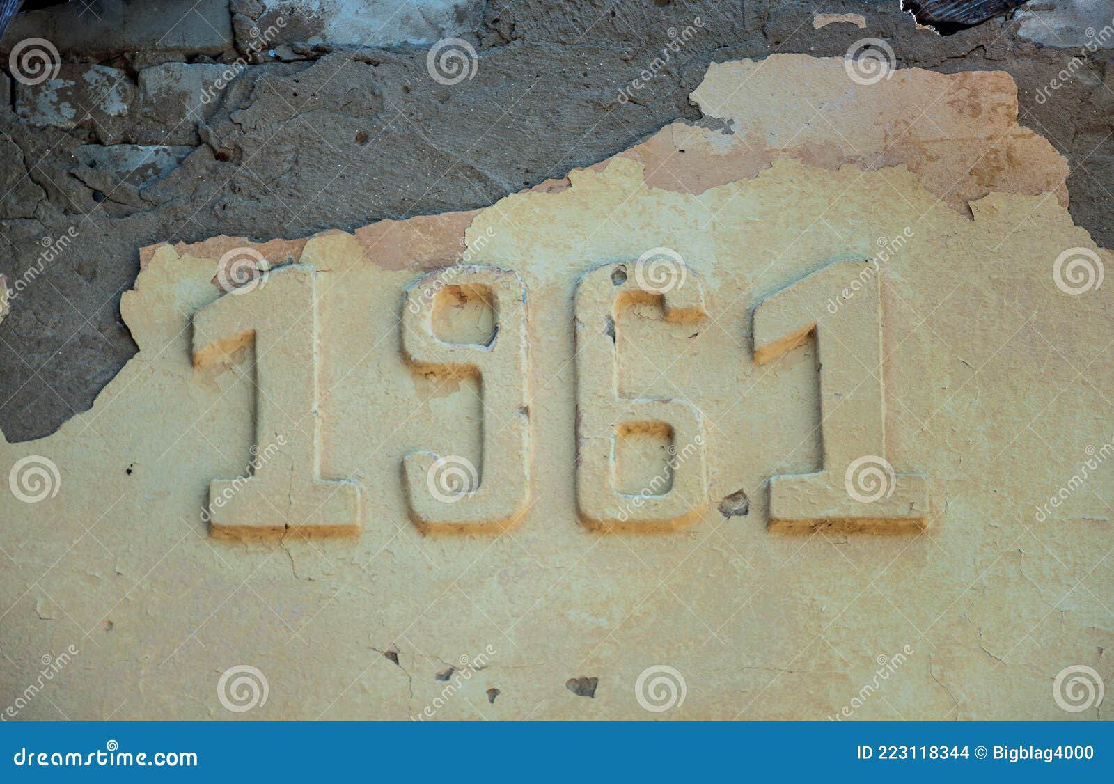 Abandoned Old Building with Date.Old Wall. Stock Photo - Image of 1961 ...