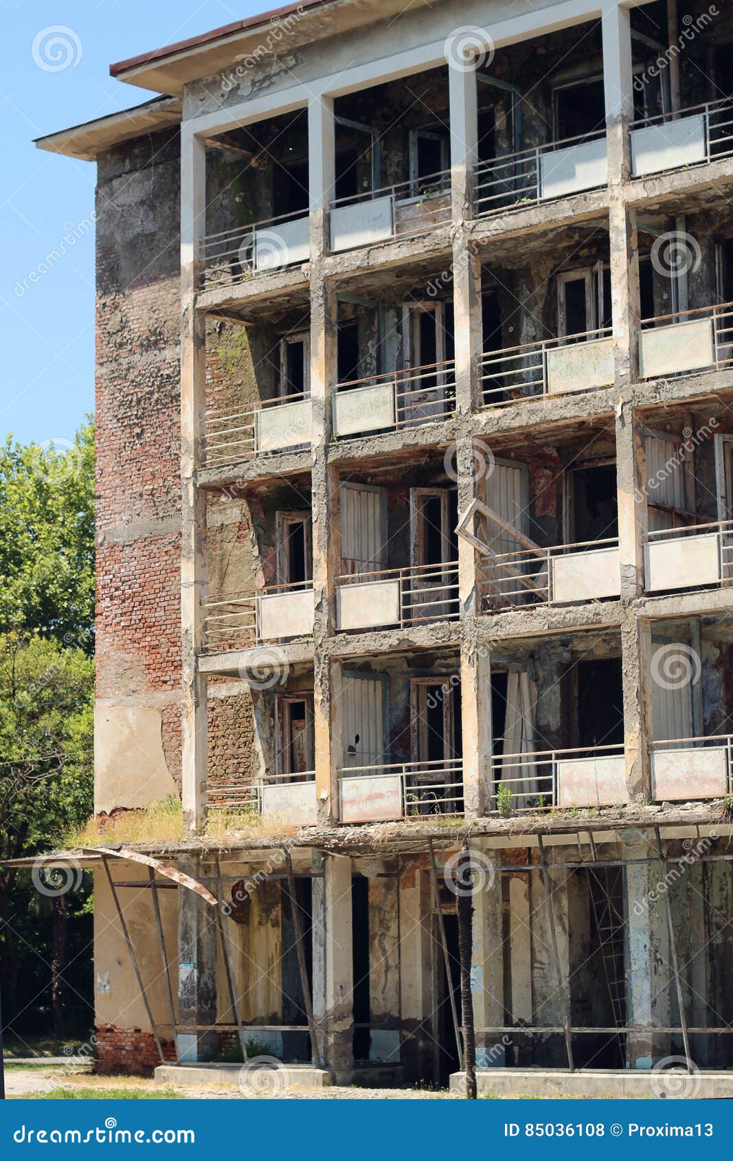 Destroyed Dilapidated Long Hangar Buildings With Broken Windows And ...